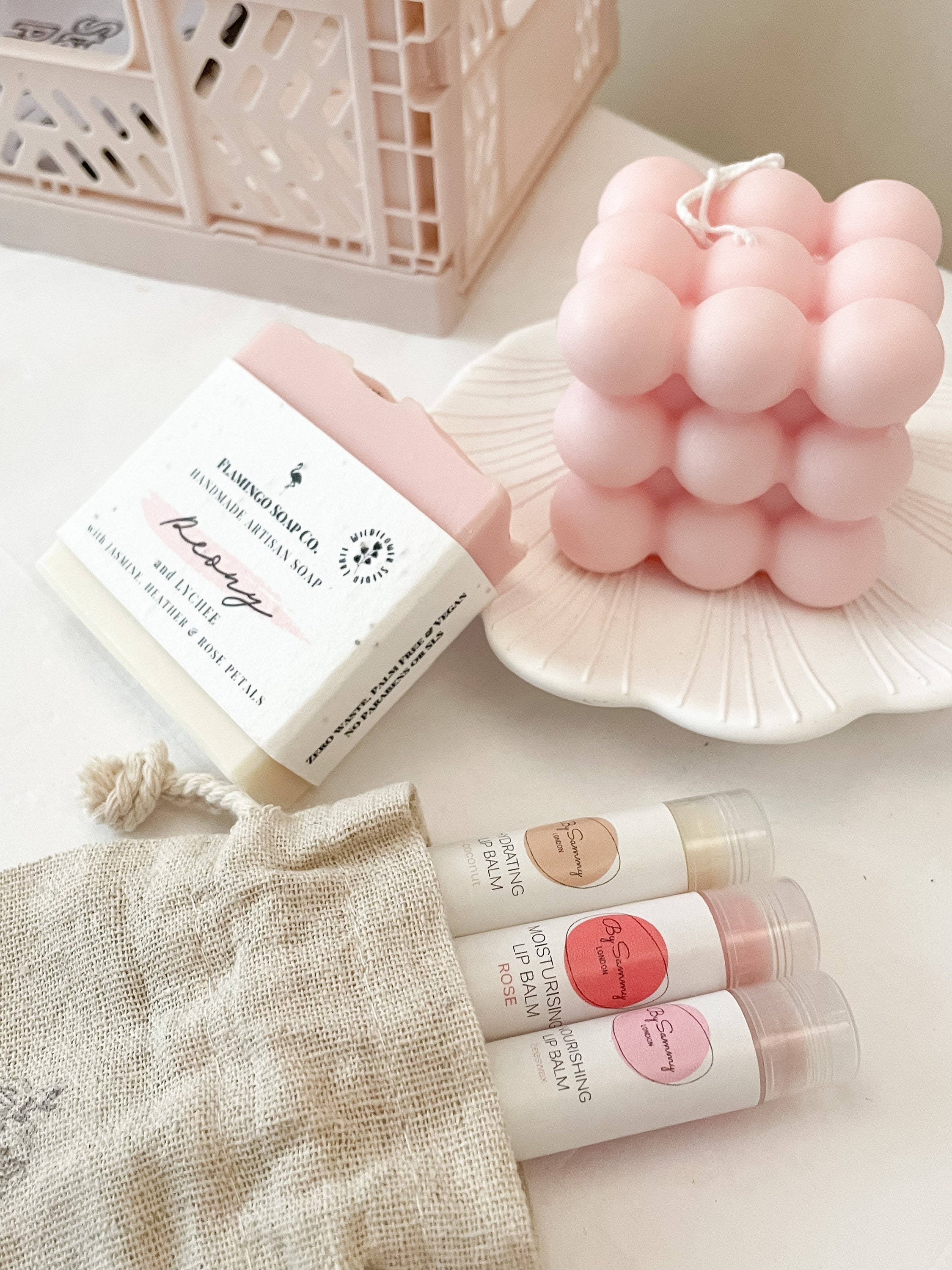 Pink Themed Gift Box Pink Bubble Candle Peony Soap Lip - Etsy UK