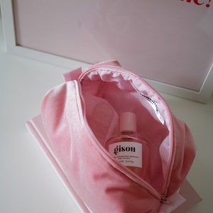 Pink Velvet Make up Bag | Cosmetic Bag | Lined With Polka Dot Cotton ...