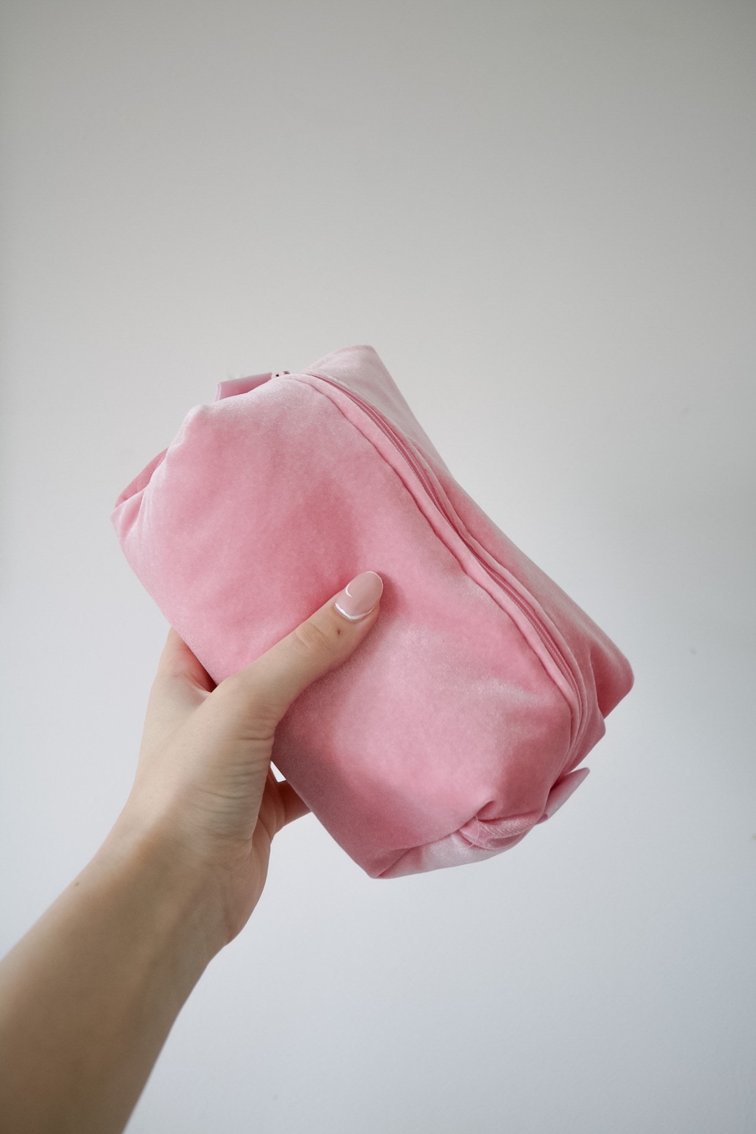 Pink Velvet Make up Bag | Cosmetic Bag | Lined With Polka Dot Cotton ...