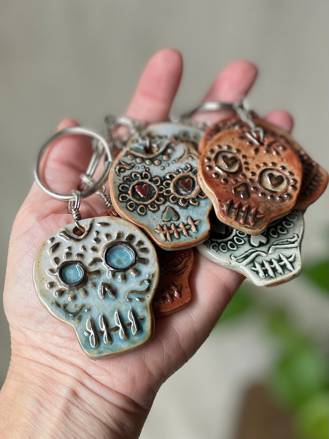 Sugar Skull Keychain - Ceramic Sugar Skull Gifts - Handmade Pottery ...