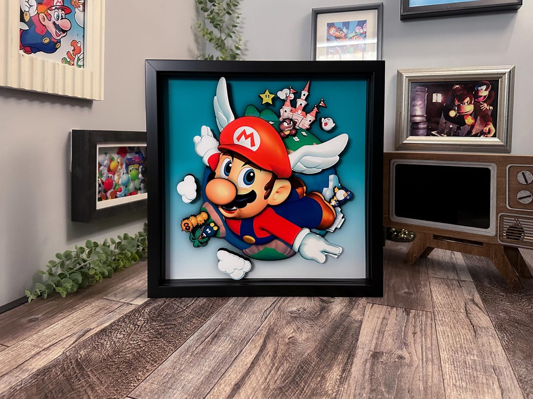 Super Mario 64: Flying Mario 12"x12" Shadow Box - Video Game Room ...