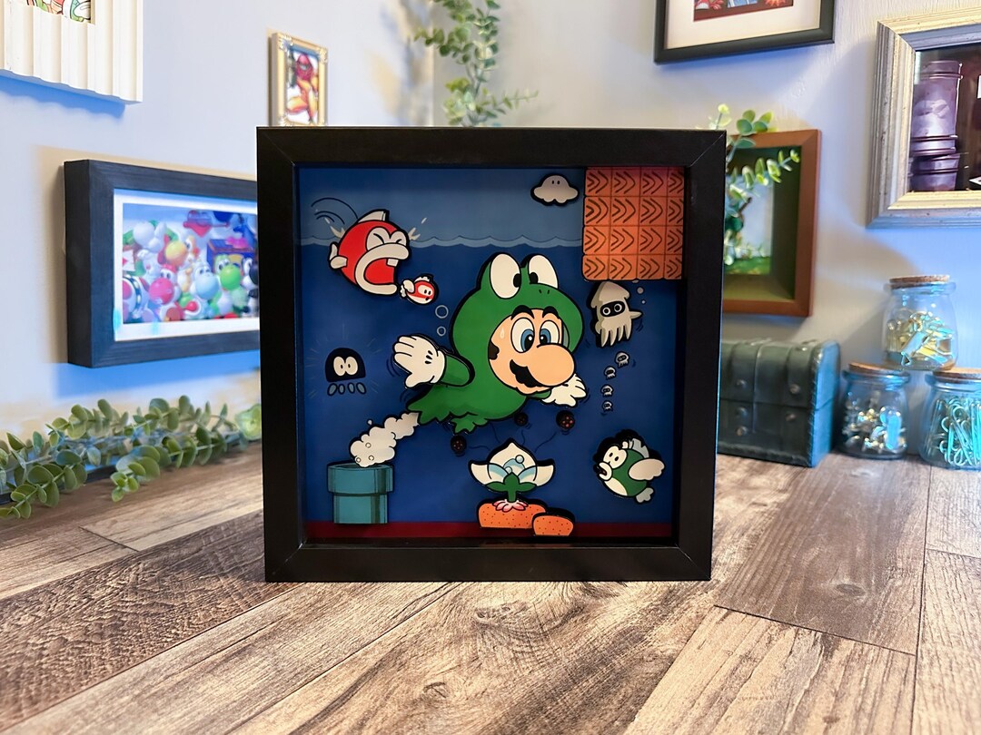 Super Mario Bros 3: Frog Mario 8"x8" Shadow Box - Video Game Room ...