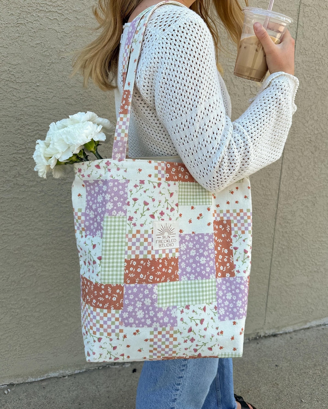 Patchwork Cottagecore Canvas Tote Bag With Interior Pockets - Etsy