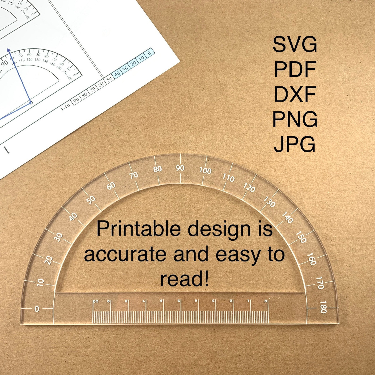 Protractor Ruler SVG Laser Glowforge PDF Vector Engraving Cutting 10cm ...