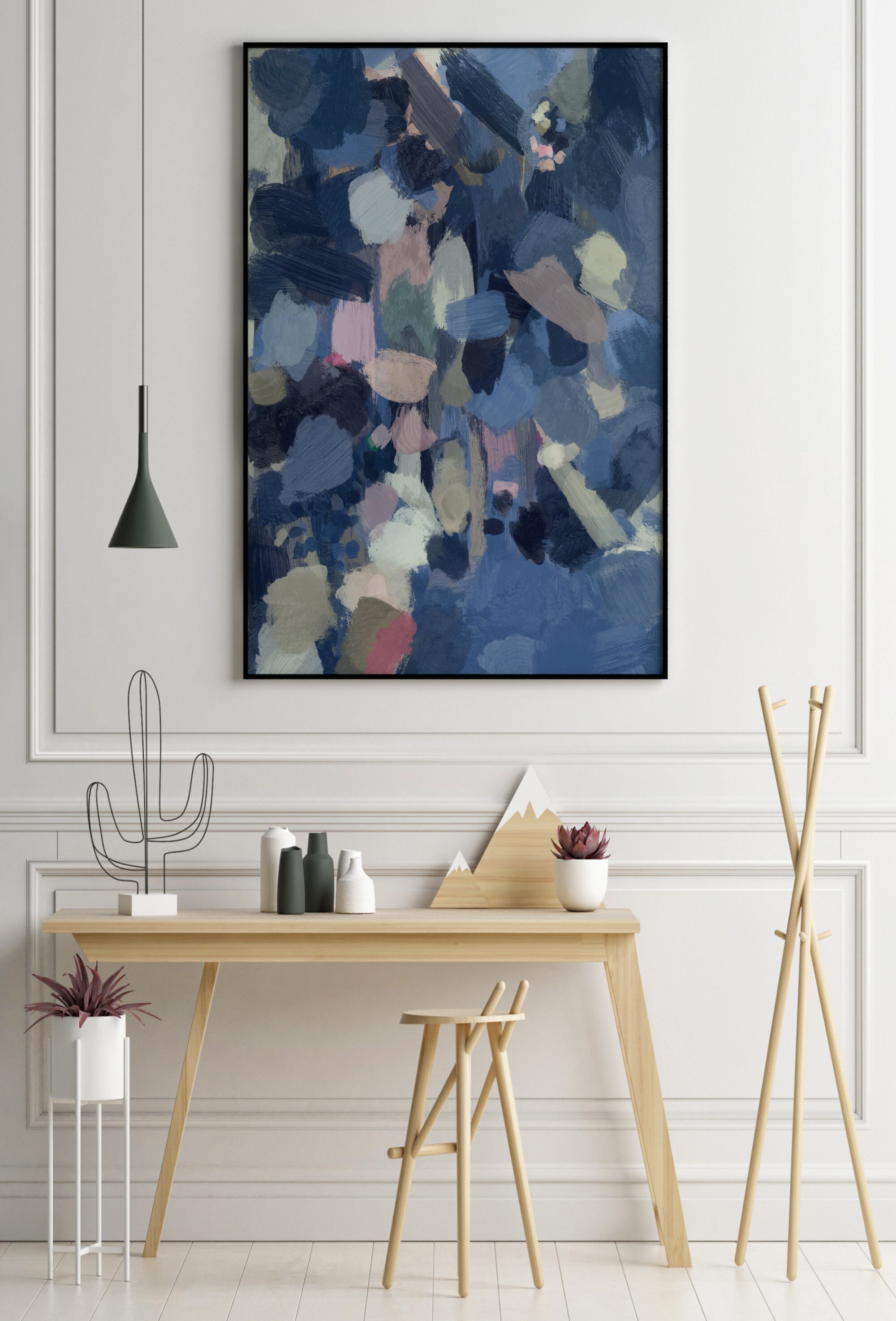 Indigo Abstract Art Prints Set: Navy Blue Oversized Wall Decor - Etsy
