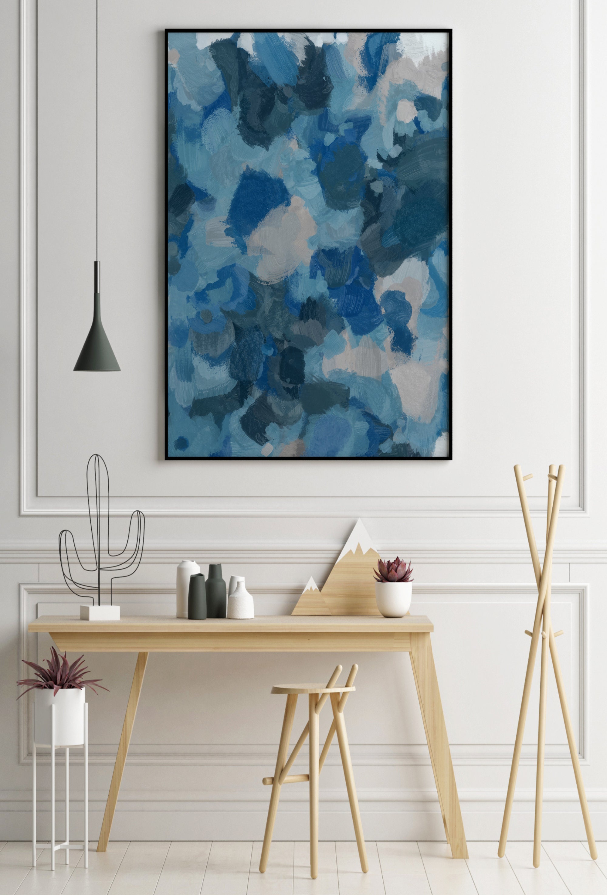 Blue Abstract Print Navy Blue Abstract Art, Blue and Gray Wall Art ...