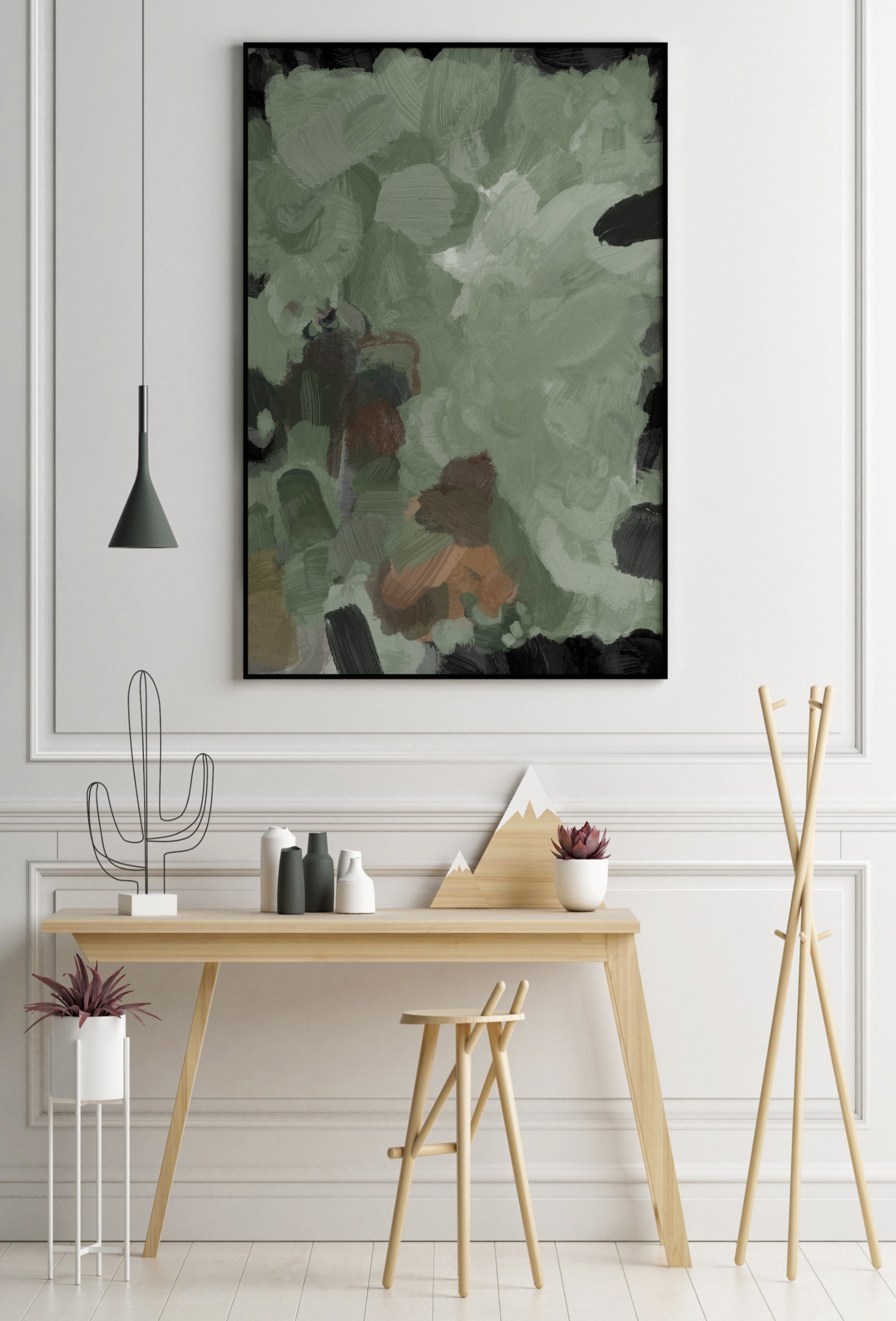 Green Abstract Art Prints Forest Olive Green Set of Two Prints, Green ...