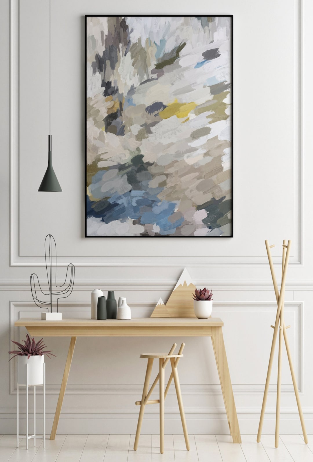 Abstract Painting Neutral Blue Gray and Beige Tones Contemporary Large ...