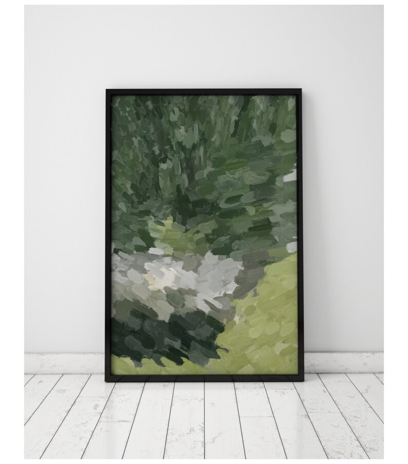 Forest Green Art, Green Abstract Painting, Large Wall Art, Sage Green ...