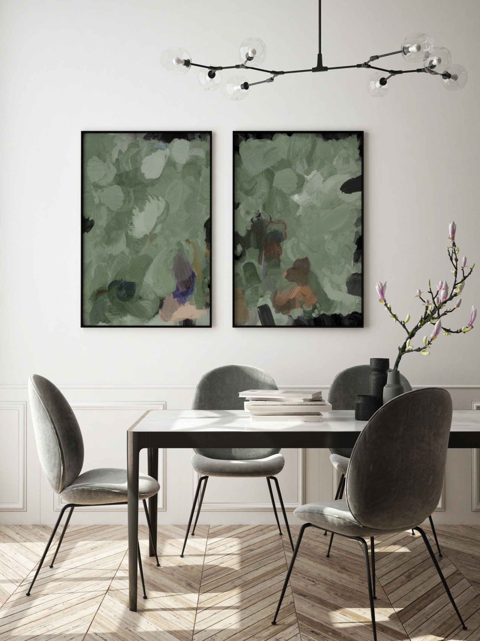 Green Abstract Art Prints Forest Olive Green Set of Two Prints, Green ...
