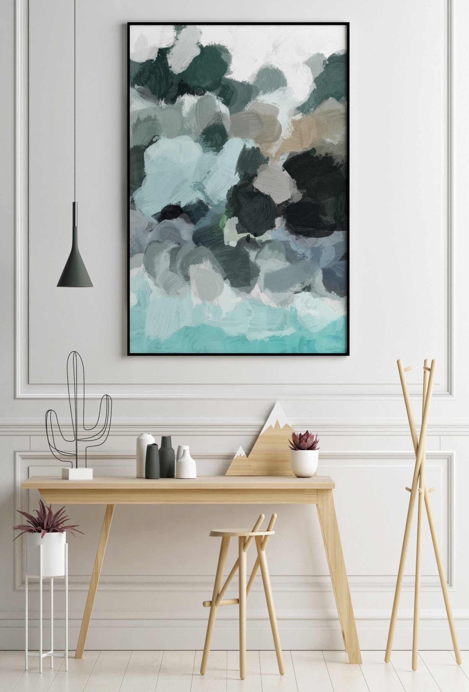 Large Wall Art, Teal Abstract Art, Brush Stroke Abstract Art, Abstract ...