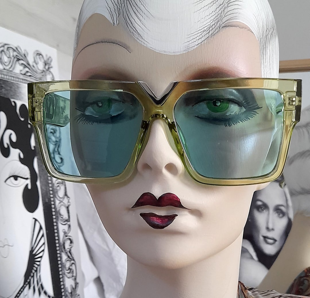 Khaki Green Tinted Wow Perspex.60s Sunglasses Wide Mirror Tinted Lenses ...