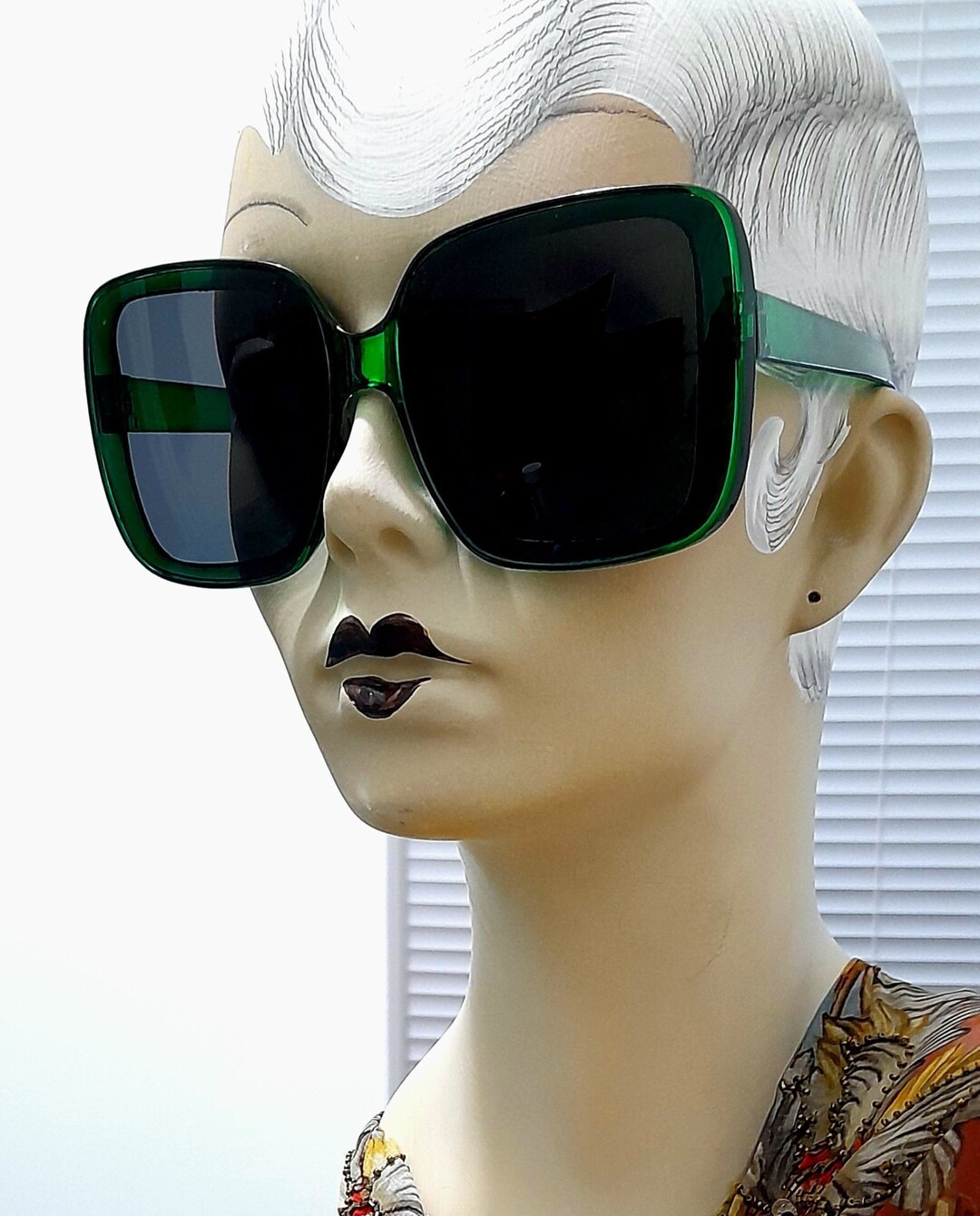 Green Light Frame 70s Square Dark Sunglasses Jackie O 70s Retro ...