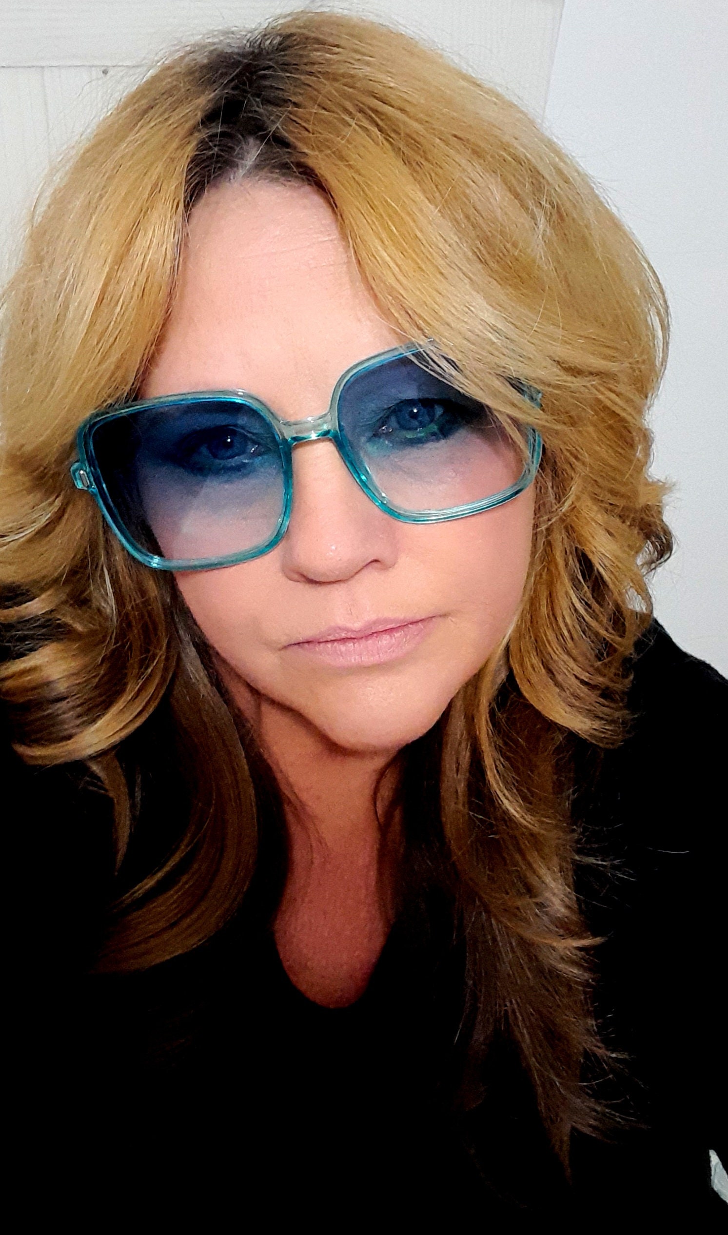 Blue Light Frame 70s Square Sunglasses Jackie O 70s Retro Gradient Tint ...