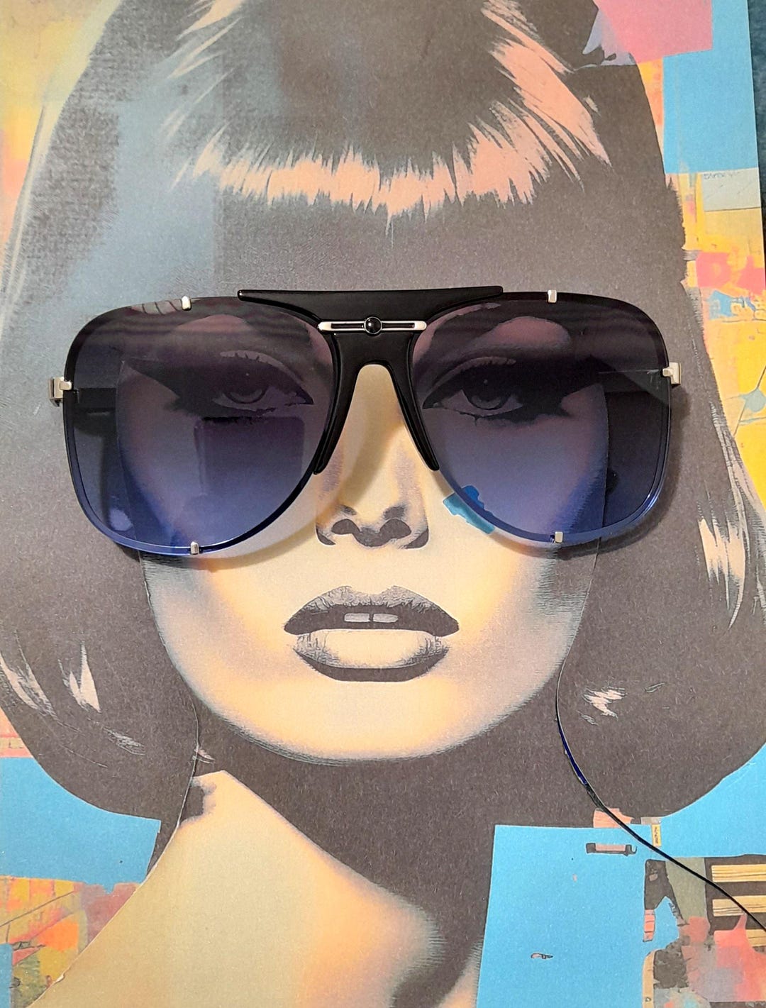 Metal Light Frame 70s Blue Tint Sunglasses Jackie O 70s Retro Gradient ...