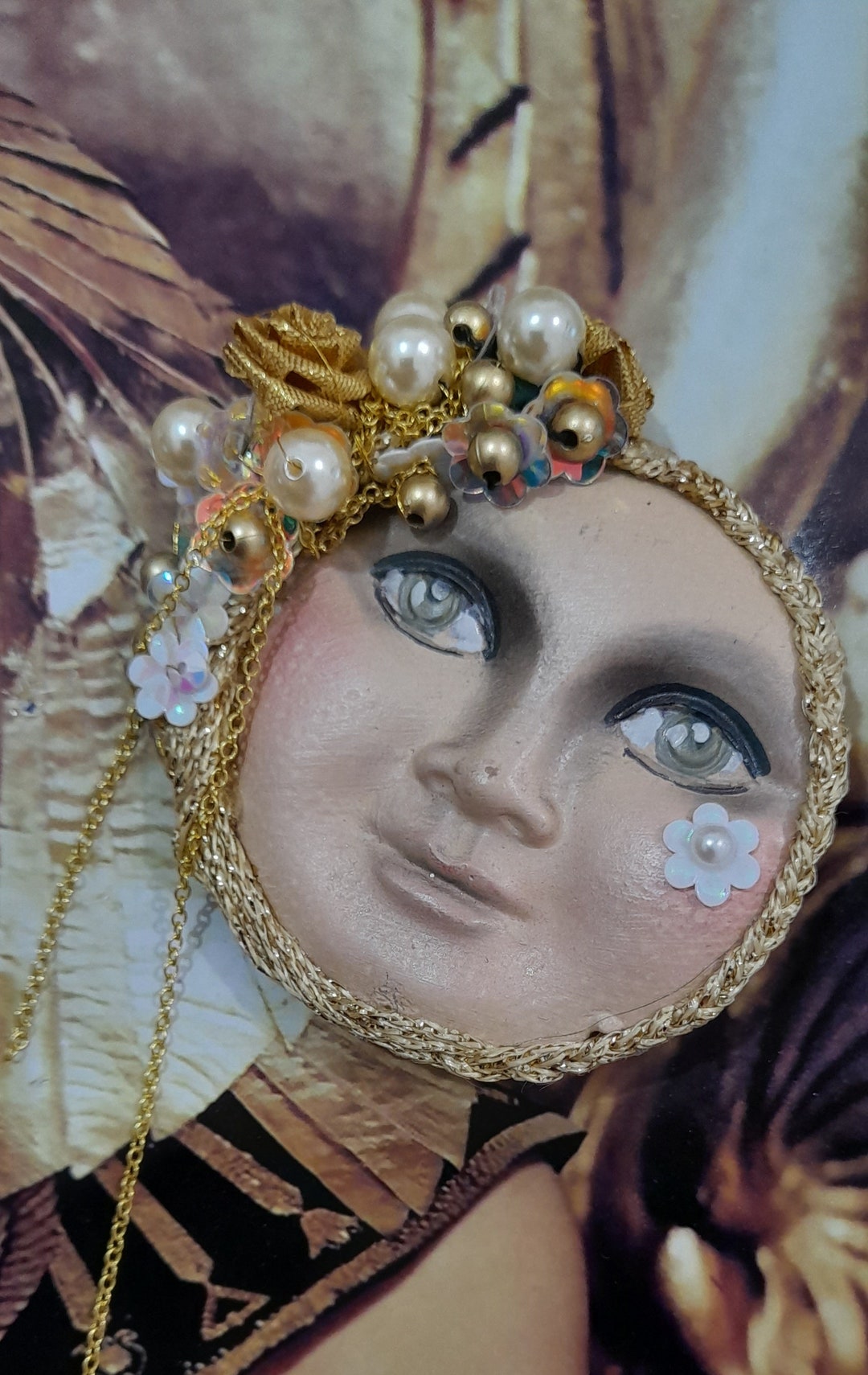 House of Harlequin Man in Moon Brooch With Cluster Flowers Coat Pin Hat ...