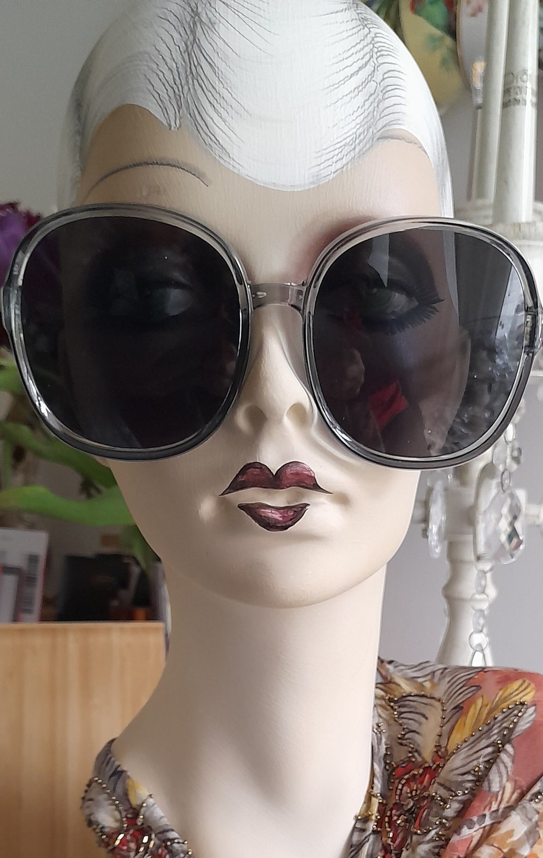 Clear Frame 70s Dark Tint Sunglasses Jackie O 70s Retro Gradient Dark ...