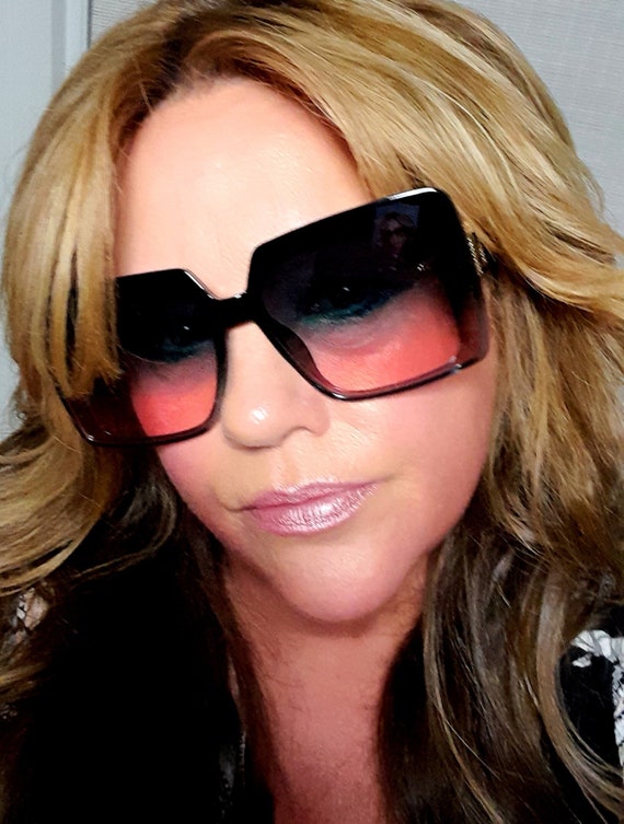 Gradient tinted oversized square retro sunglasses wid… - Gem