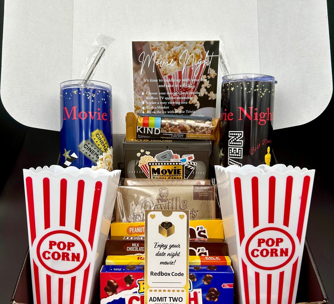Movie Night Date Night in a Box: Personalized Tumblers & Trivia Game - Etsy