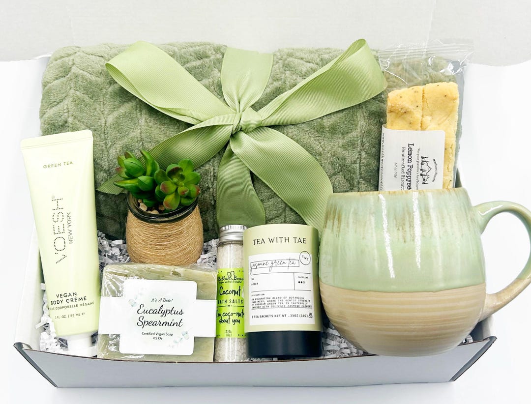 Vegan Spa Gift Box: Eucalyptus Candle, Green Tea, Blanket - Etsy