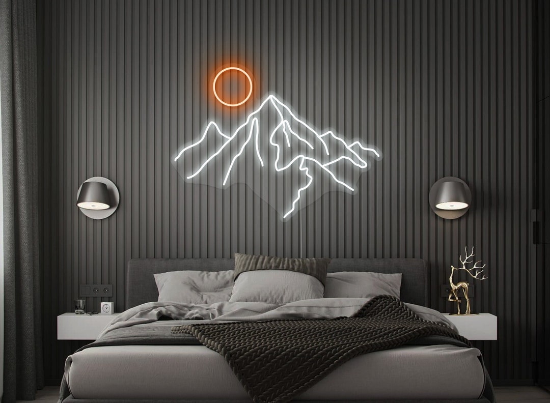 Mountain LED Neon Sign | Customize Large Sunset Acrylic Wall Art ...