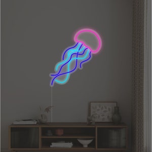 Jellyfish LED Neon Sign | Ocean Theme Night Light - Choose Your Color ...