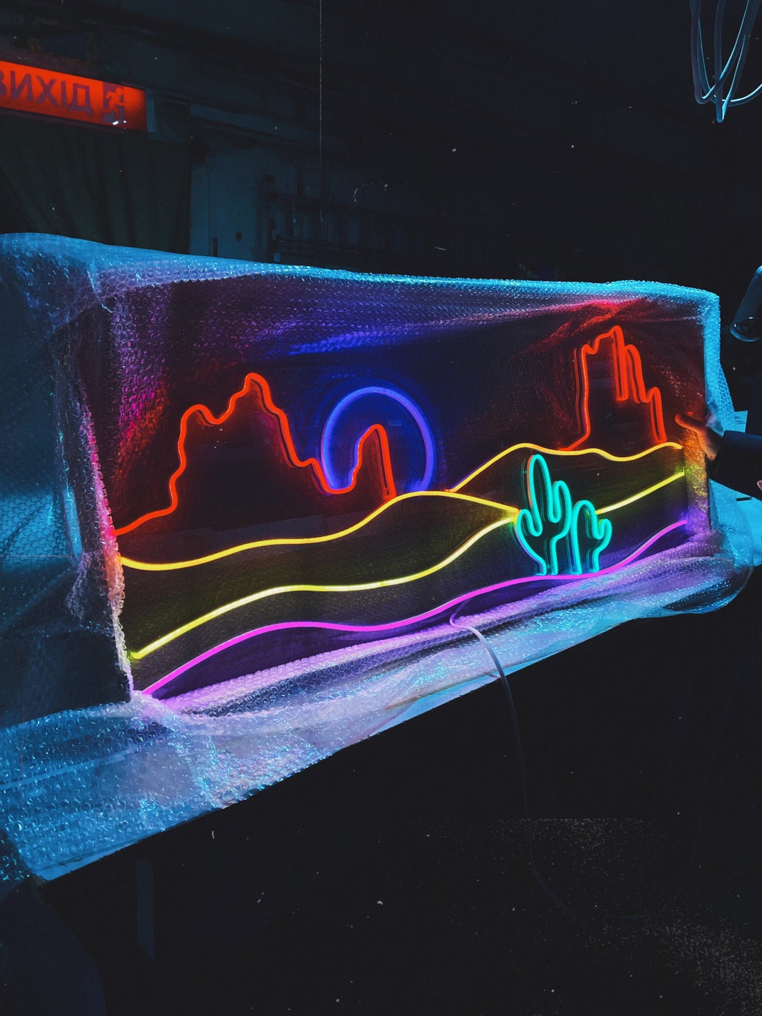 Western Desert With Cactus LED Neon Sign Cactus Wall Decor Nature ...