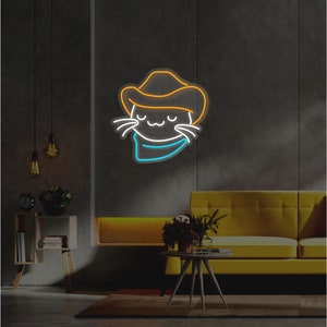 Cowboy Cat LED Neon Sign | Meowdy in Cowboy Hat | Fun and Quirky ...