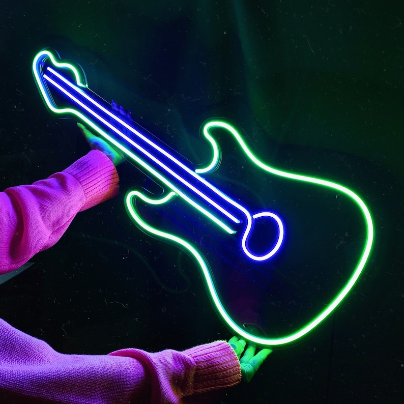 Guitar LED Neon Sign, Music Wall Decor, Music Studio - Customize Your ...