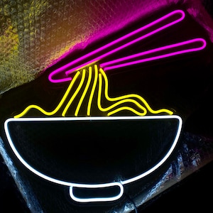 Ramen Bowl With Chopstick LED Neon Sign, Japanese Noodles Kitchen Room ...