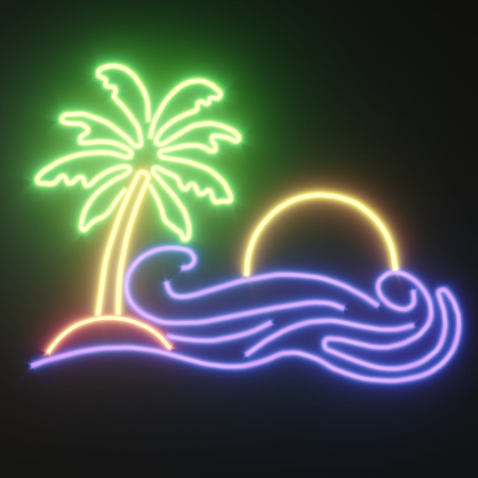 Beach Sunset LED Neon Sign Palm and Waves Tropical Decor - Etsy