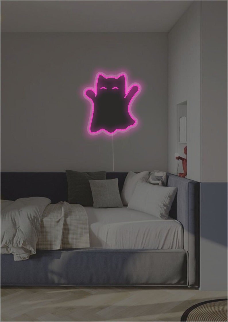 Cute Ghost Cat LED Neon Sign - Halloween Wall Art for Spooky Decor ...