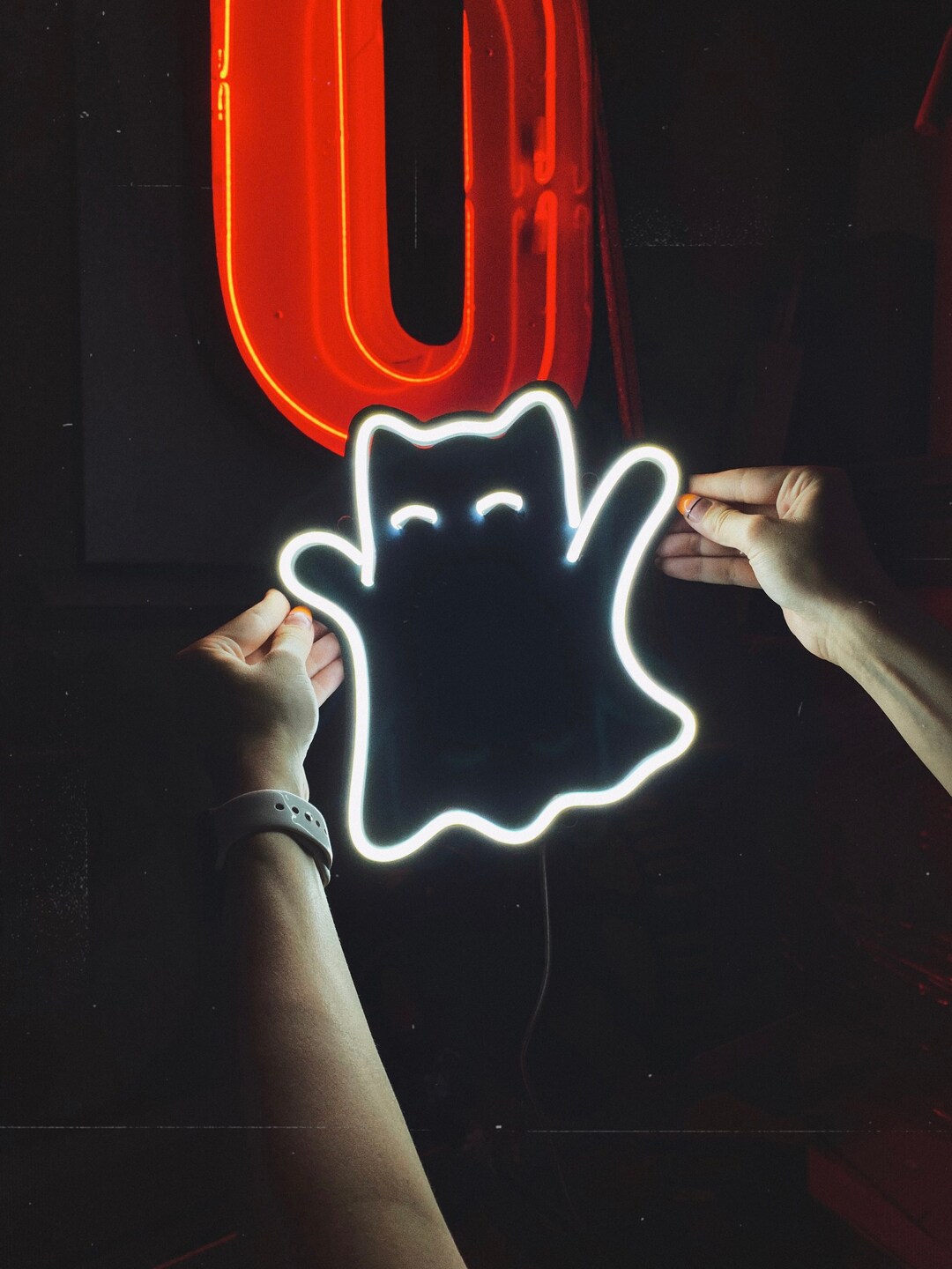 Cute Ghost Cat LED Neon Sign - Halloween Wall Art for Spooky Decor ...