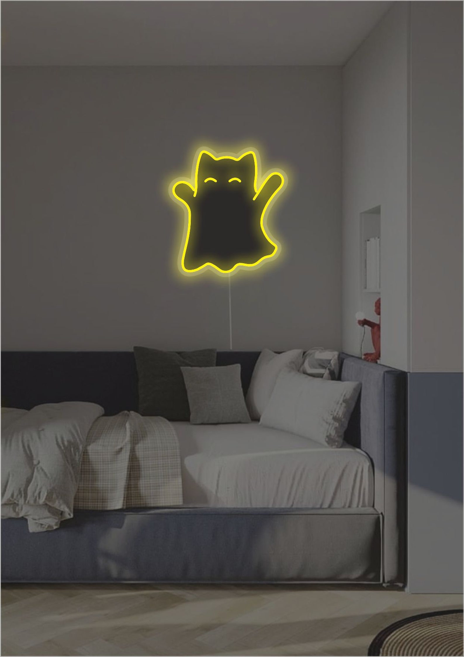 Cute Ghost Cat LED Neon Sign - Halloween Wall Art for Spooky Decor ...