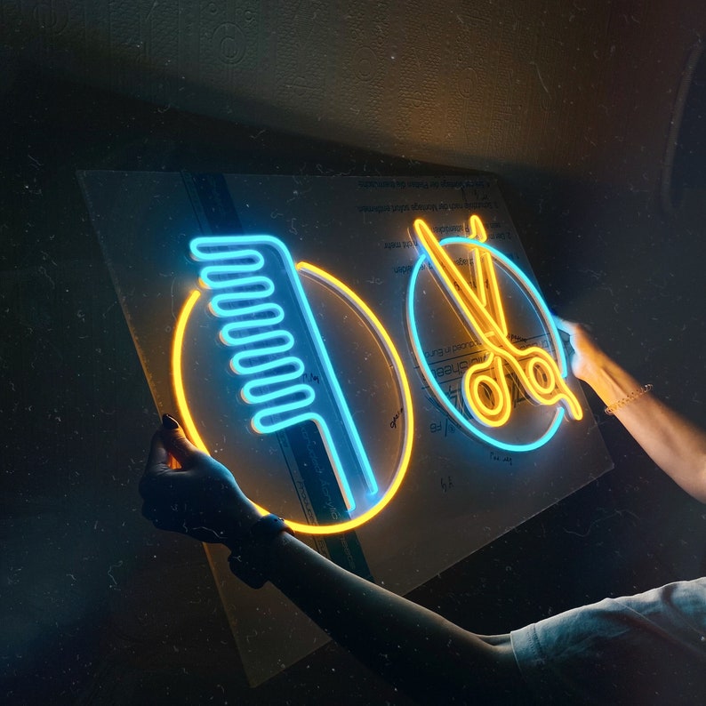 Comb and Scissors Led Neon Sign | Beauty Salon Decor | Hairdresser ...