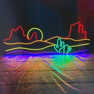 Western Desert With Cactus LED Neon Sign Cactus Wall Decor - Etsy
