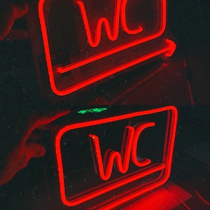 WC Restroom Neon Sign | Navigation Arrow Wall Decor for Business ...