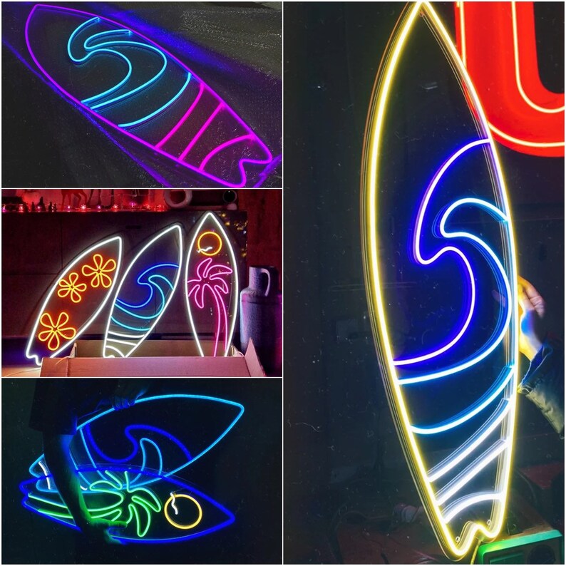Hawaii Surf Art - Ocean Lover's Delight - LED Neon Surfboard Sign and ...