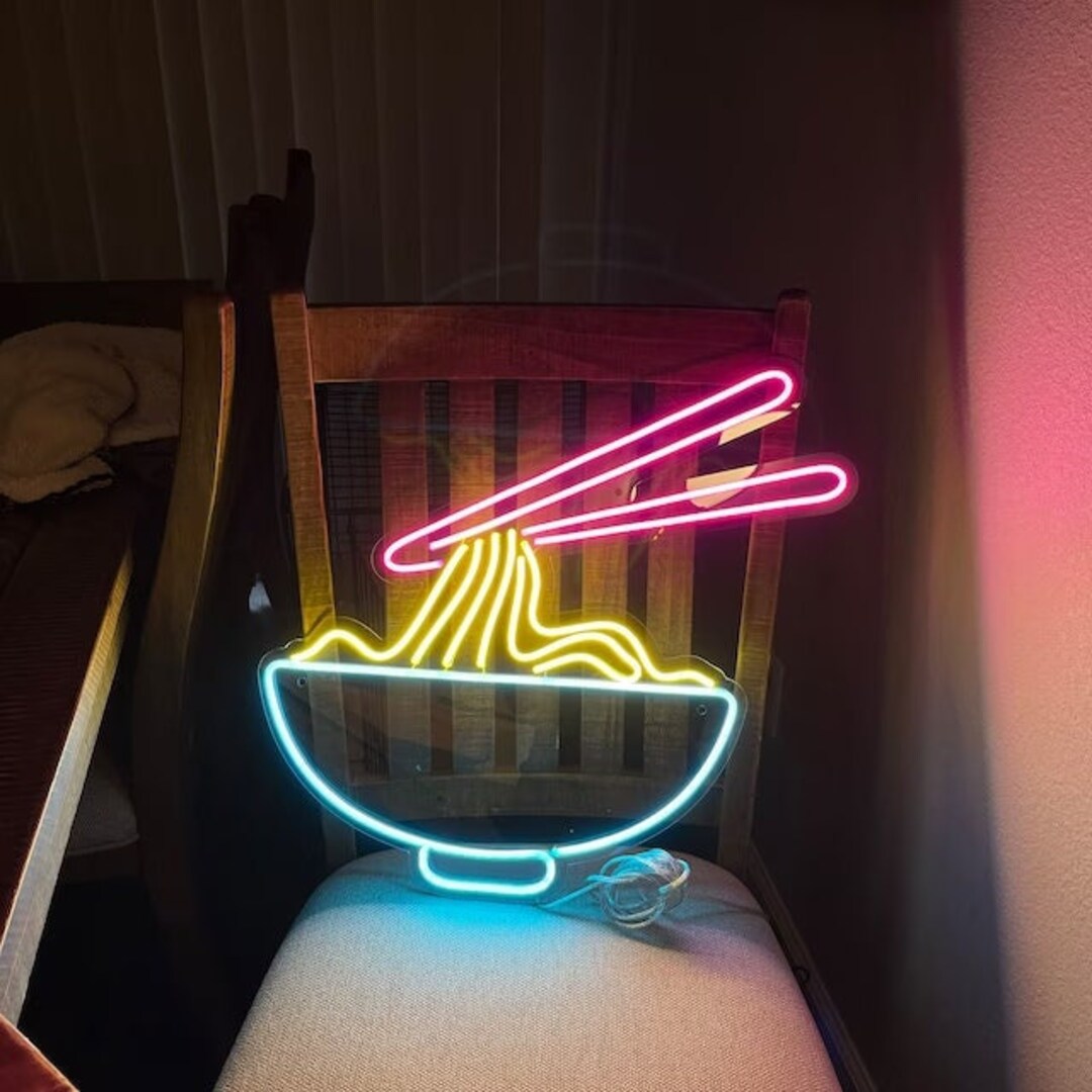 Ramen Bowl With Chopstick LED Neon Sign, Japanese Noodles Kitchen Room ...