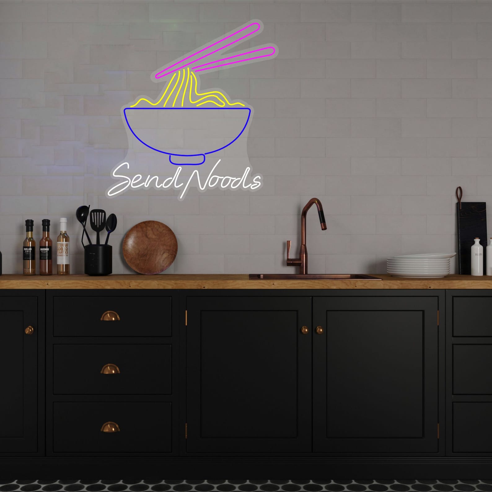 Send Noods LED Neon Sign, Ramen Bowl With Chopstick, Japanese Noodles ...