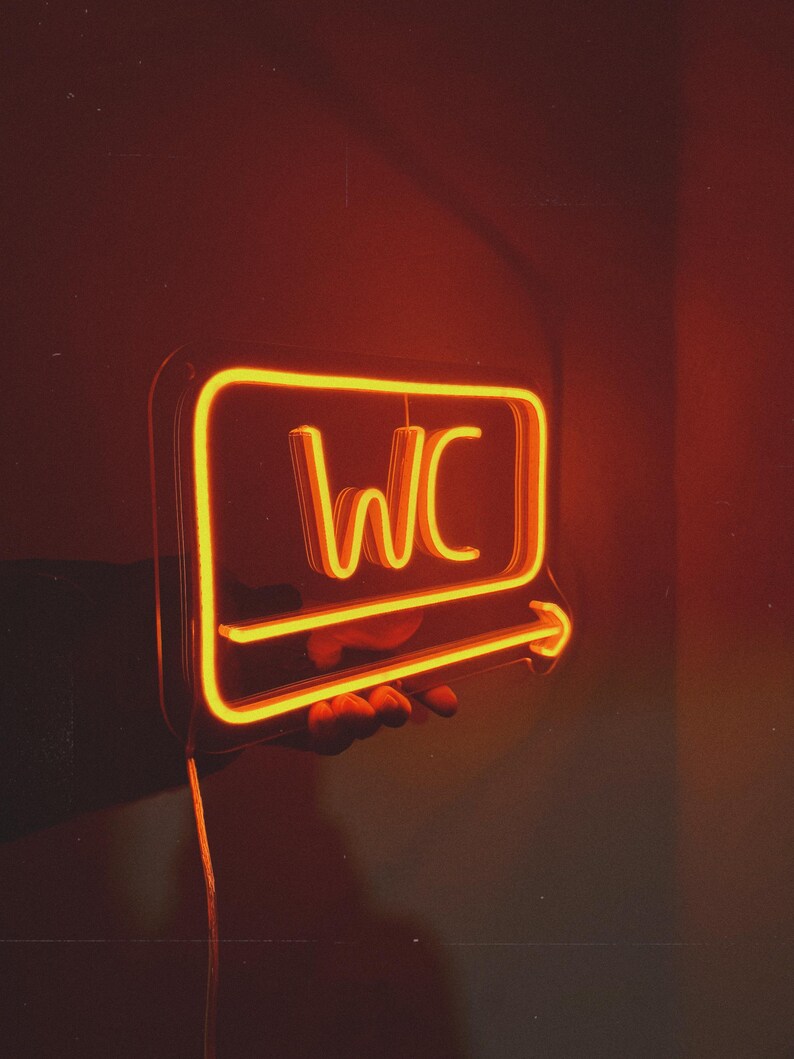WC Restroom Neon Sign | Navigation Arrow Wall Decor for Business ...
