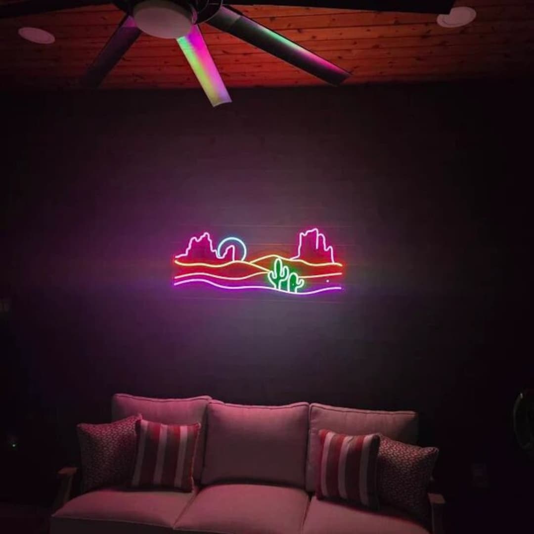 Western Desert With Cactus LED Neon Sign | Cactus Wall Decor | Nature ...