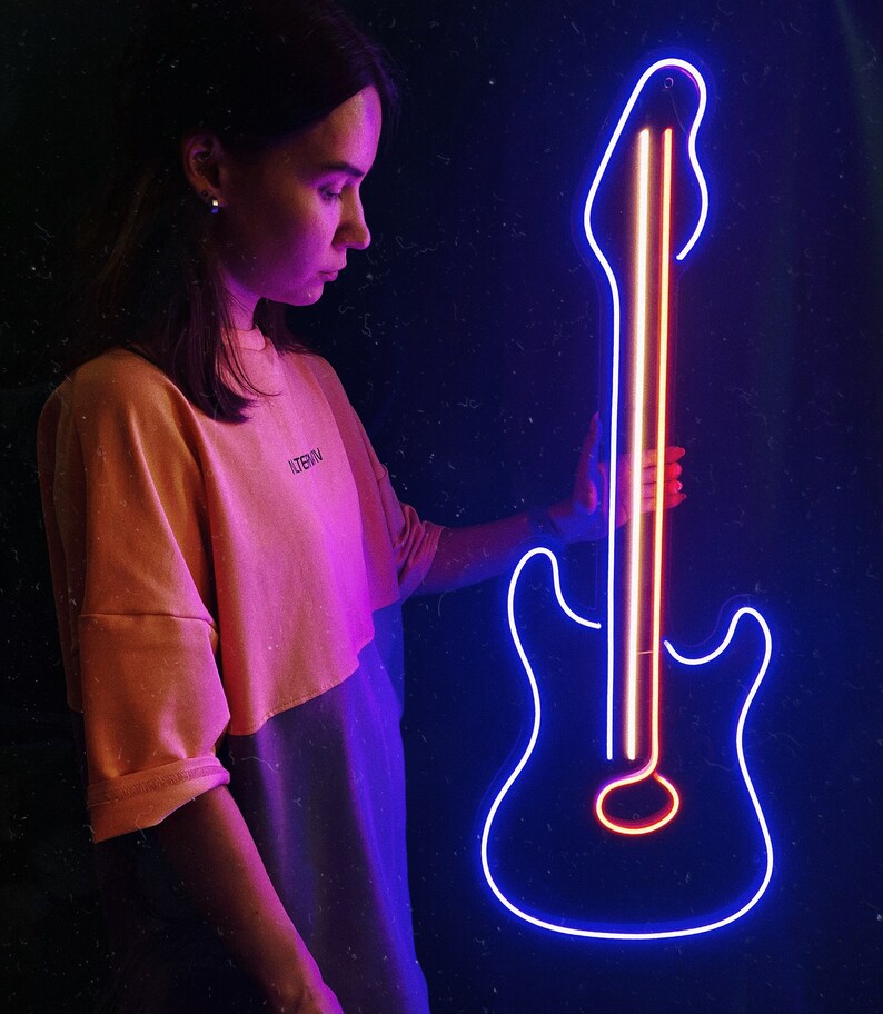 Guitar LED Neon Sign, Music Wall Decor, Music Studio - Customize Your ...