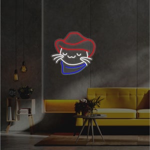 Cowboy Cat LED Neon Sign Meowdy in Cowboy Hat Fun and Quirky Western ...