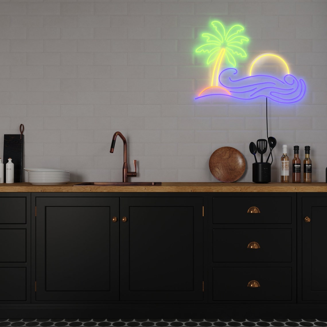 Beach Sunset LED Neon Sign Palm and Waves Tropical Decor - Etsy