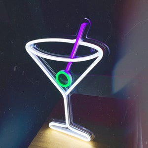 Martini Glass LED Neon Sign | Home Bar Wall Decor | Cocktail Bar Sign ...