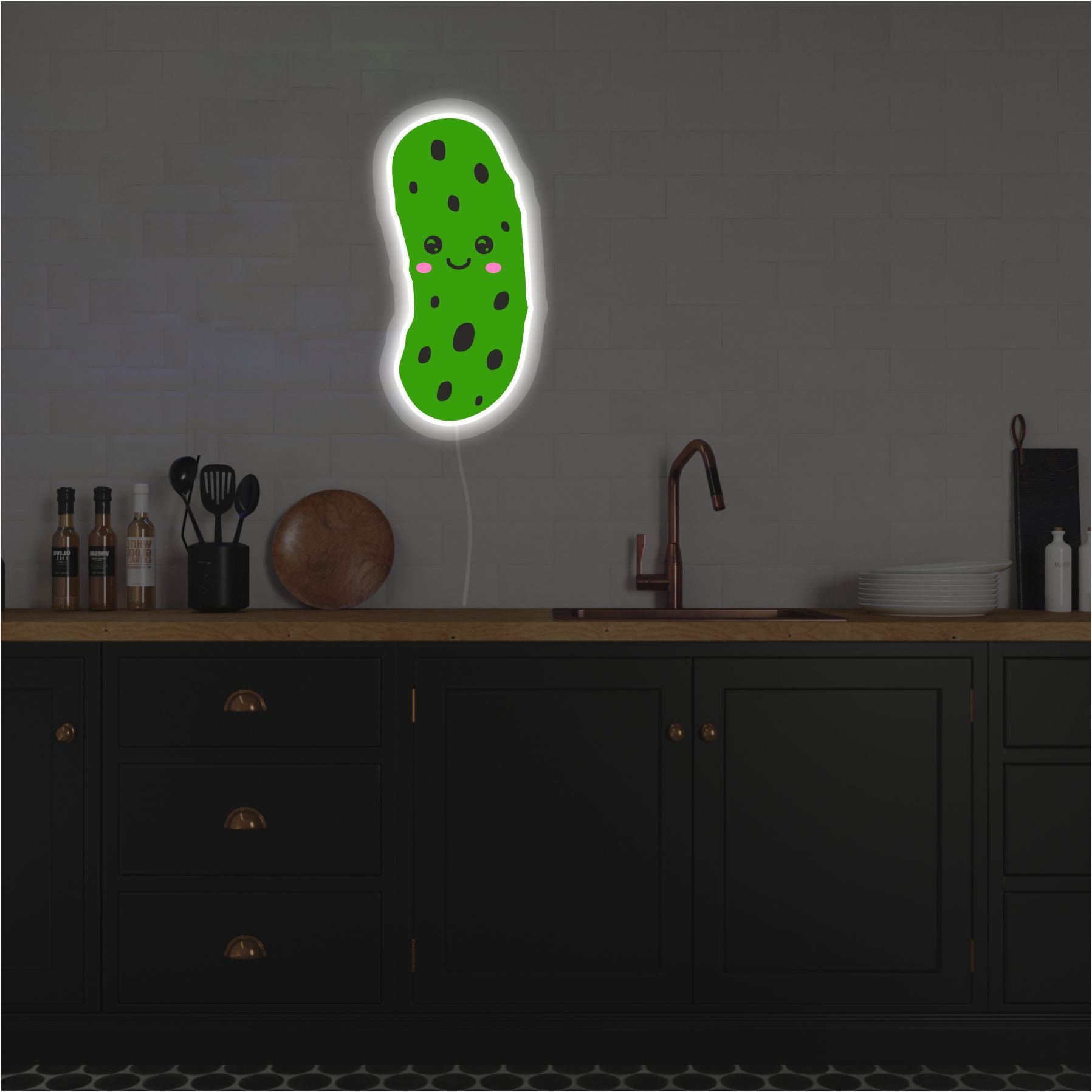 Cute Pickle Baller LED Neon Sign | Funny Cucumber Wall Art | Food Wall ...