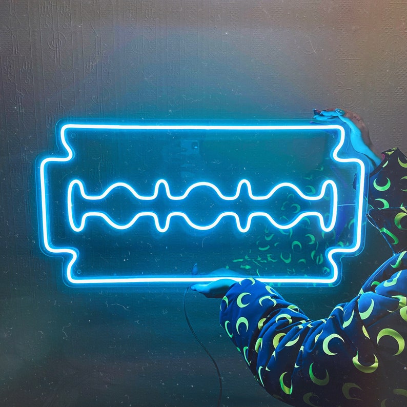 Razor LED Neon Sign Barbershop Decor Razor Blade Wall Art - Etsy