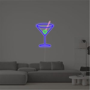 Martini Glass LED Neon Sign | Home Bar Wall Decor | Cocktail Bar Sign ...