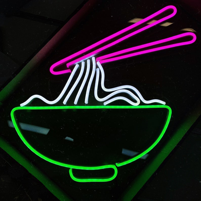 Ramen Bowl With Chopstick LED Neon Sign, Japanese Noodles Kitchen Room ...